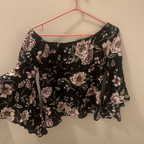 Tops | Flower Off The Shoulder Shirt Wide Sleeves | Poshmark